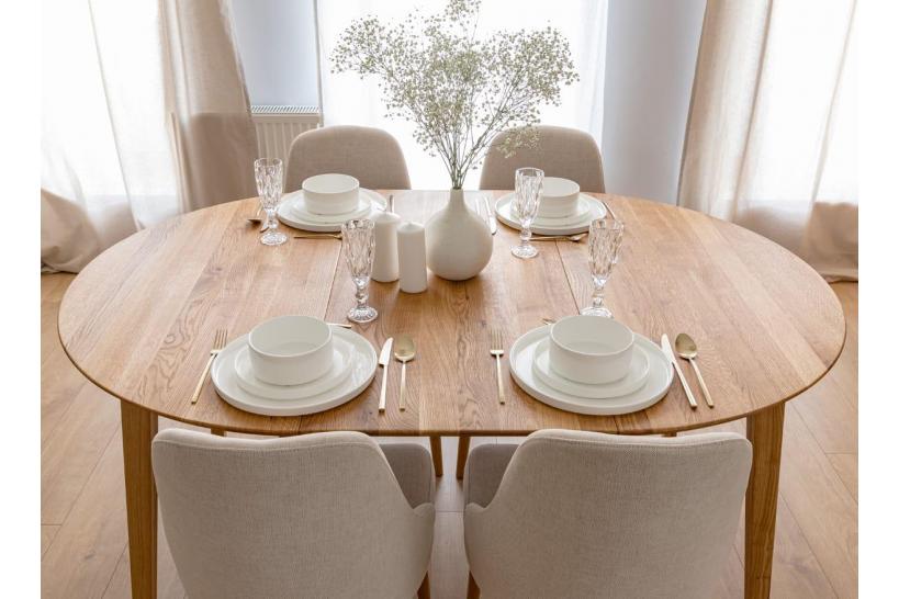 Tavolo rovere massello naturale da pranzo allungabile rotondo