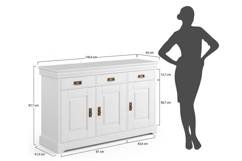 Cassettiera legno massello 3 ante 3 cassetti bianca shabby toscano