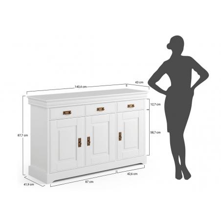 Cassettiera legno massello 3 ante 3 cassetti bianca shabby toscano