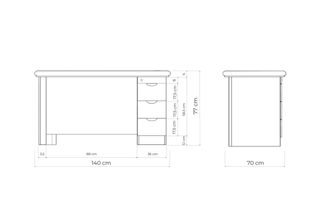Scrivania classica studio 140 cm in legno noce con cassetti a destra ...